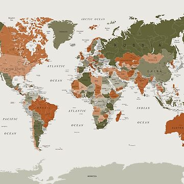 "World Map in Olive Green and Burnt Orange" Poster for Sale by ...
