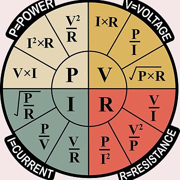 "Ohms Law Formula Wheel Sticker Chart for Electricians and Electrical Engineering Students and ...