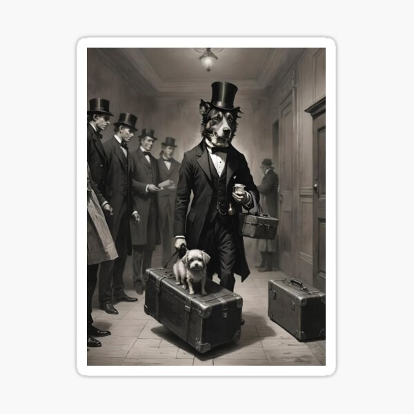"Vintage Gentlemen Dog Carrying His Luggage" Sticker for Sale by ...