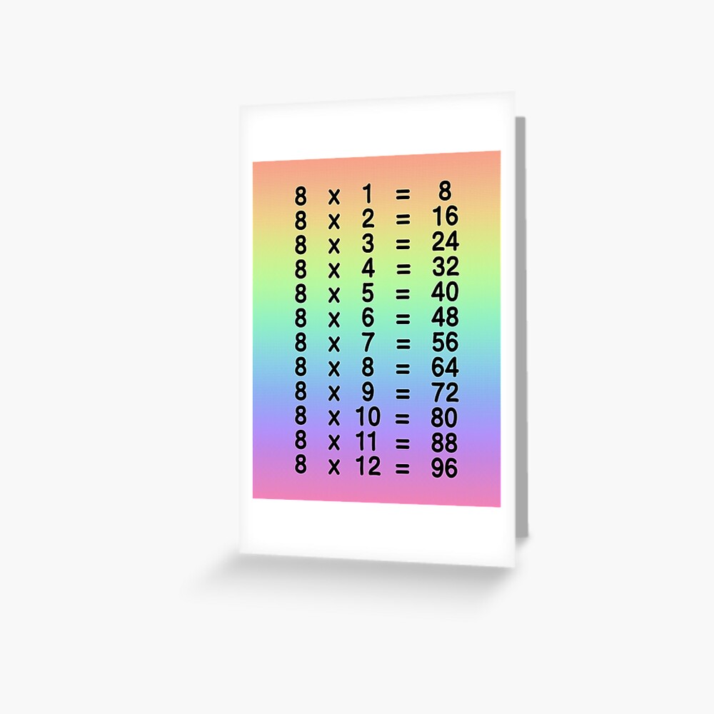 "8 X Table Rainbow Eight Times Table Multiplication Tables Chart for ...