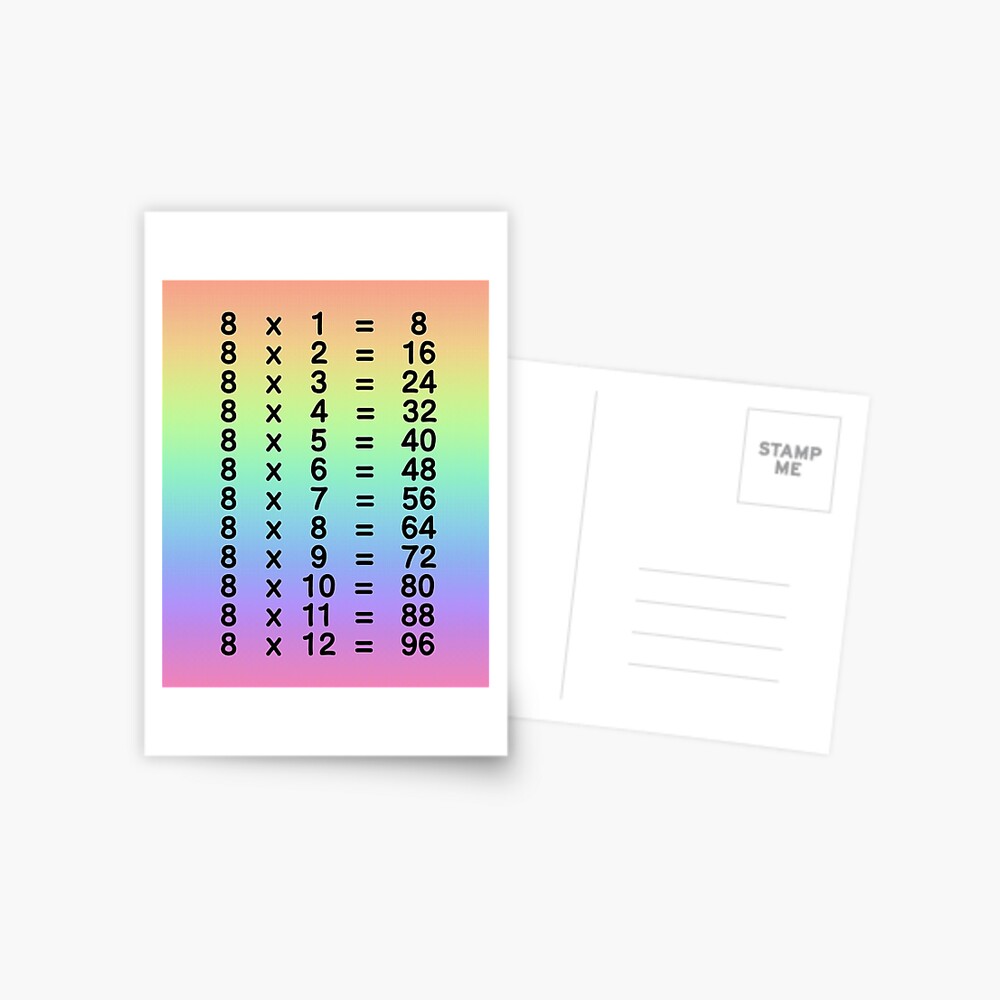 "8 X Table Rainbow Eight Times Table Multiplication Tables Chart for ...