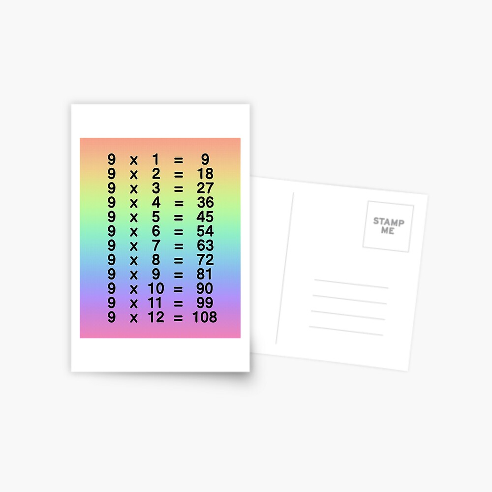 "9 X Table Rainbow Nine Times Table Multiplication Tables Colorful ...
