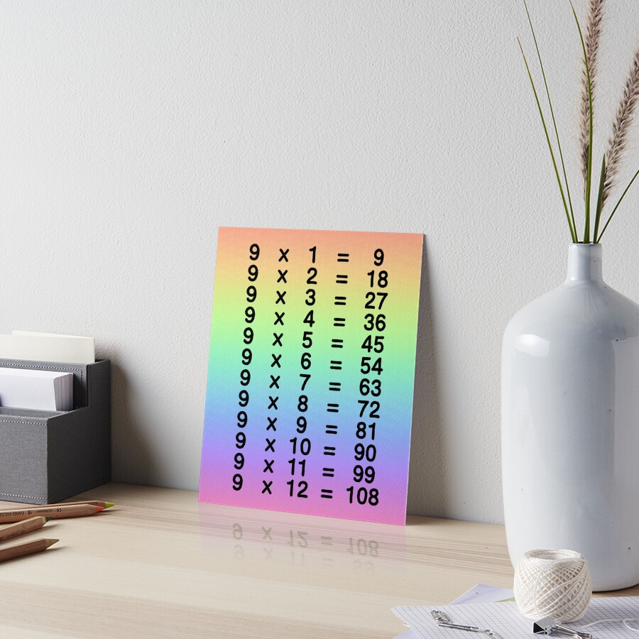 "9 X Table Rainbow Nine Times Table Multiplication Tables Colorful ...