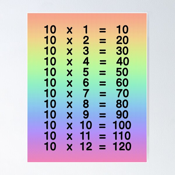 "10 X Table Rainbow Ten Times Table Multiplication Tables Chart for ...
