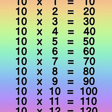 "10 X Table Rainbow Ten Times Table Multiplication Tables Chart for ...