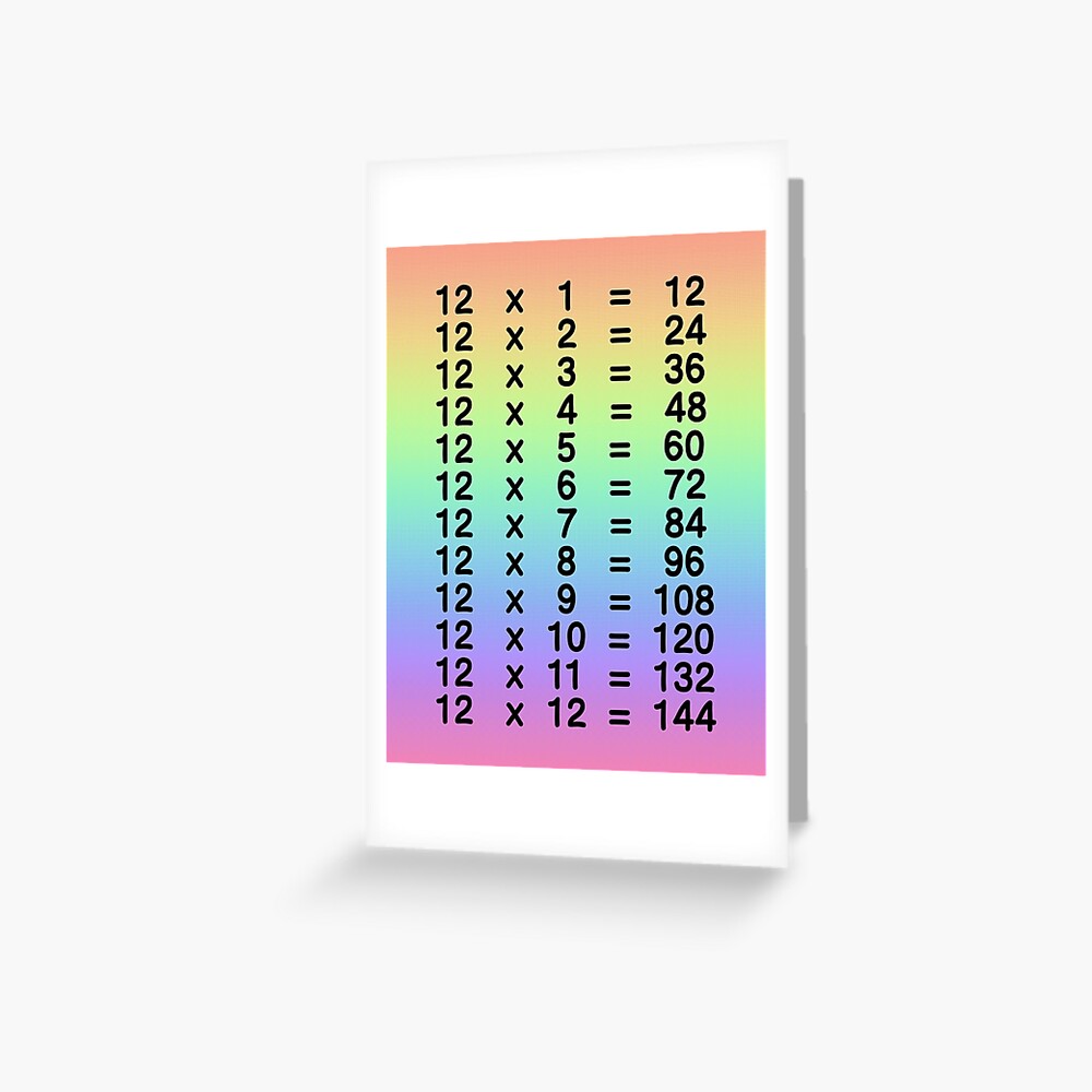 "12 X Table Rainbow Twelve Times Table Multiplication Tables Chart for ...