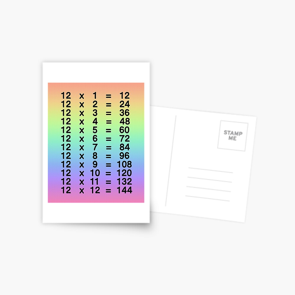 "12 X Table Rainbow Twelve Times Table Multiplication Tables Chart for ...