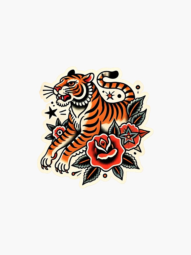 "Traditional Tiger Tattoo" Sticker for Sale by TraditionalData | Redbubble