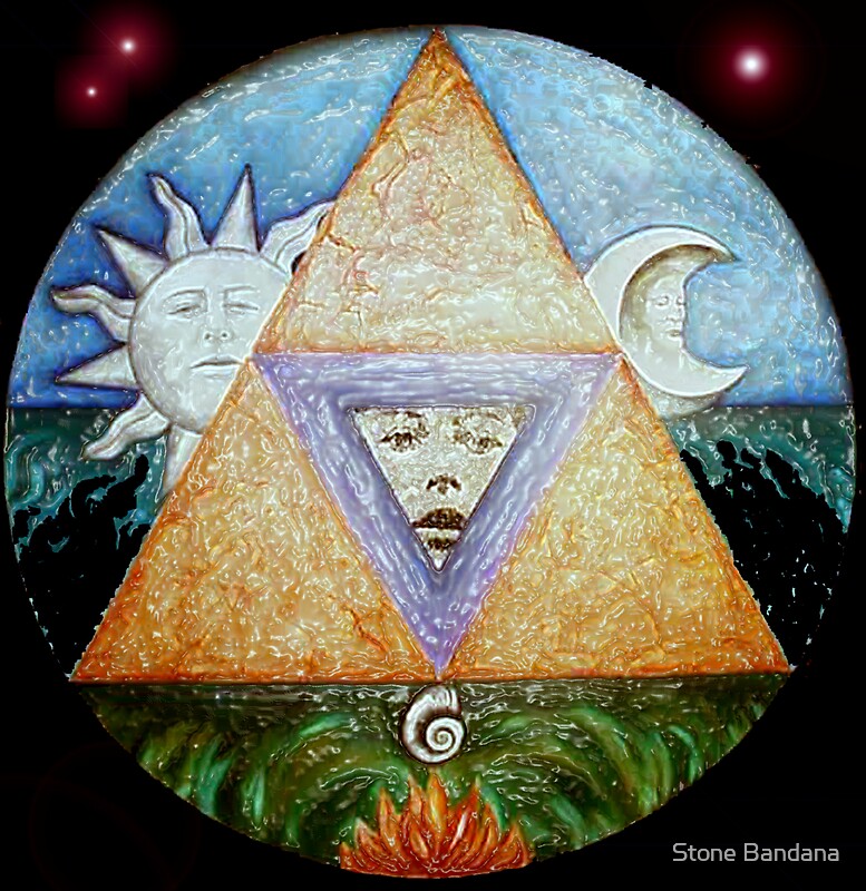 "Face in Triangle Sun Moon Black with Stars" by Stone Bandana | Redbubble