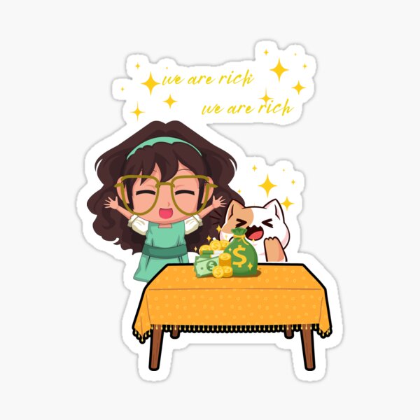 "we are rich. chibi and cat are happy" Sticker for Sale by Mia-sanocean ...