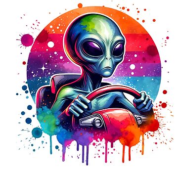 "Painting of an Alien Driving a Car" Sticker by JesNoh | Redbubble