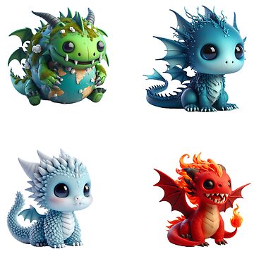 "Cute Four Elements Dragons" Sticker for Sale by CreepCarnival | Redbubble