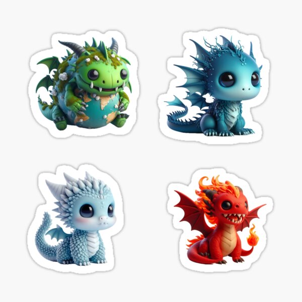 "Cute Four Elements Dragons" Sticker for Sale by CreepCarnival | Redbubble