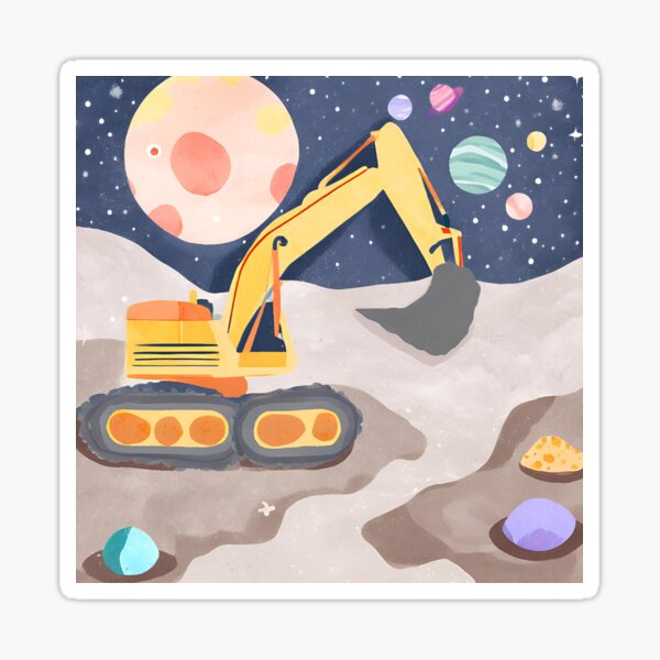 "Excavator digging in outer space on the moon " Sticker for Sale by ...