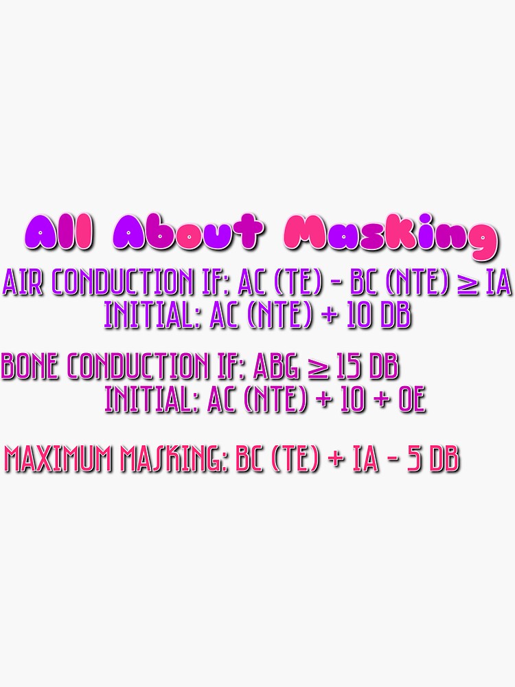 "Masking Formula Sheet for Audiologists" Sticker for Sale by ...