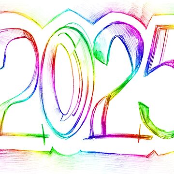 "2025 colorful rainbow drawing lettering | 2025 number year ...