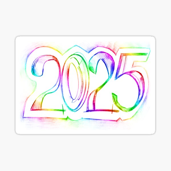 "2025 colorful rainbow drawing lettering | 2025 number year ...
