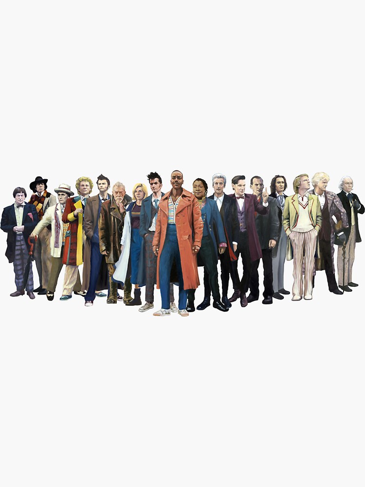 "The 17 Drs Whos lineup" Sticker for Sale by Kavatar | Redbubble