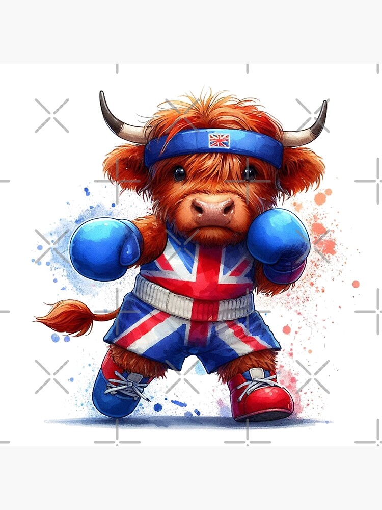 "Team GB Cute Highland Cow Boxing Event Paris Olympics 2024 Colorful ...