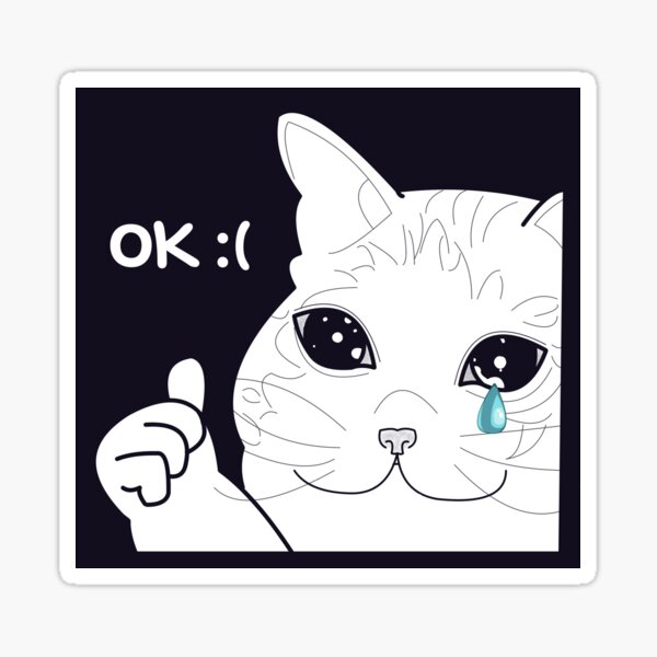 "Sad Cat meme OK :(" Sticker for Sale by Memecatsforu | Redbubble