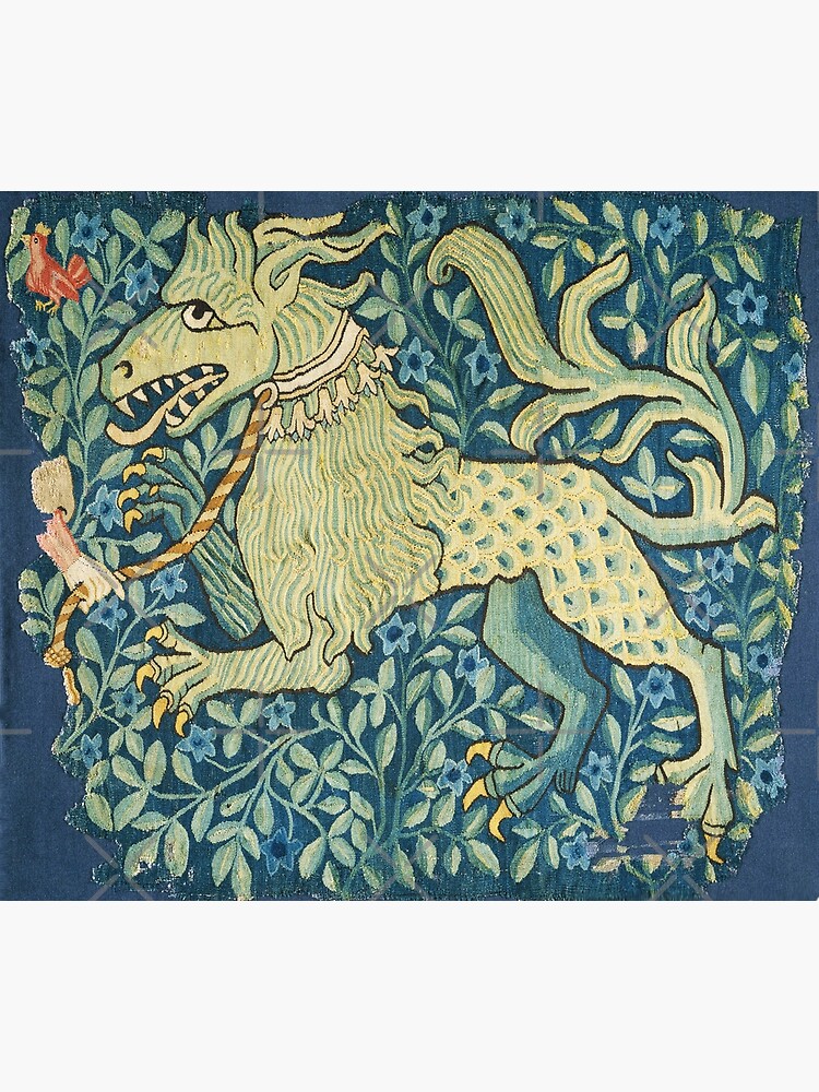 "MEDIEVAL BESTIARY Lion Like Beast in Blue Flowers, " Poster for Sale ...