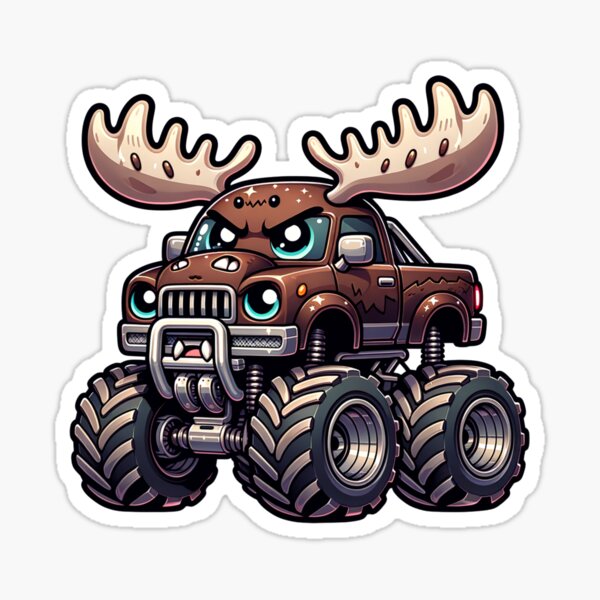 "Kawaii Moose Monster Truck" Sticker for Sale by Redblackman | Redbubble