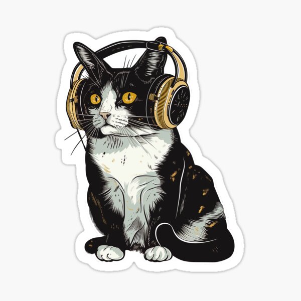 "Audiophile Cat in Yellow Headphones" Sticker for Sale by OwlbearX ...