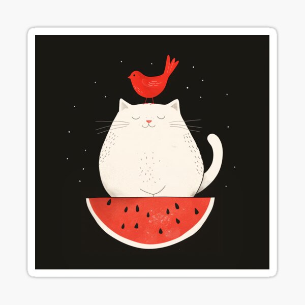 "Whimsical Watermelon Cat" Sticker for Sale by TAK-PITAK | Redbubble