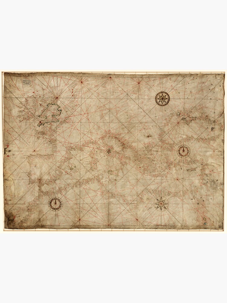 "Portolan Chart of the Mediterranean circa 1500" Sticker by allhistory ...