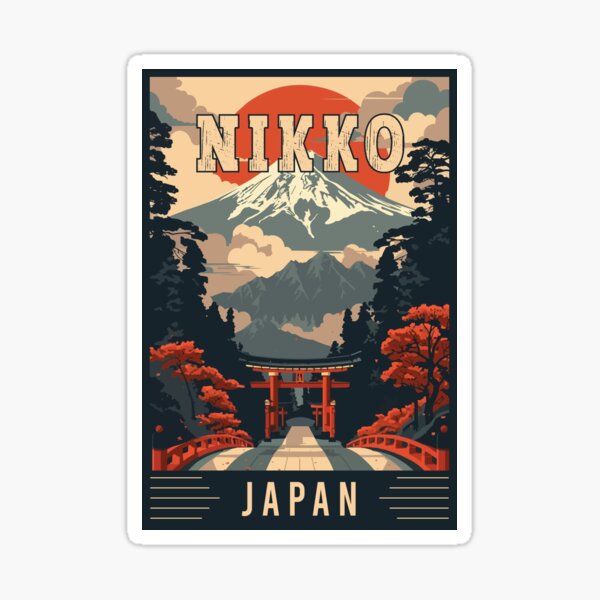"Explore the Tranquility of Nikko in Japan Vintage Travel Art" Sticker ...