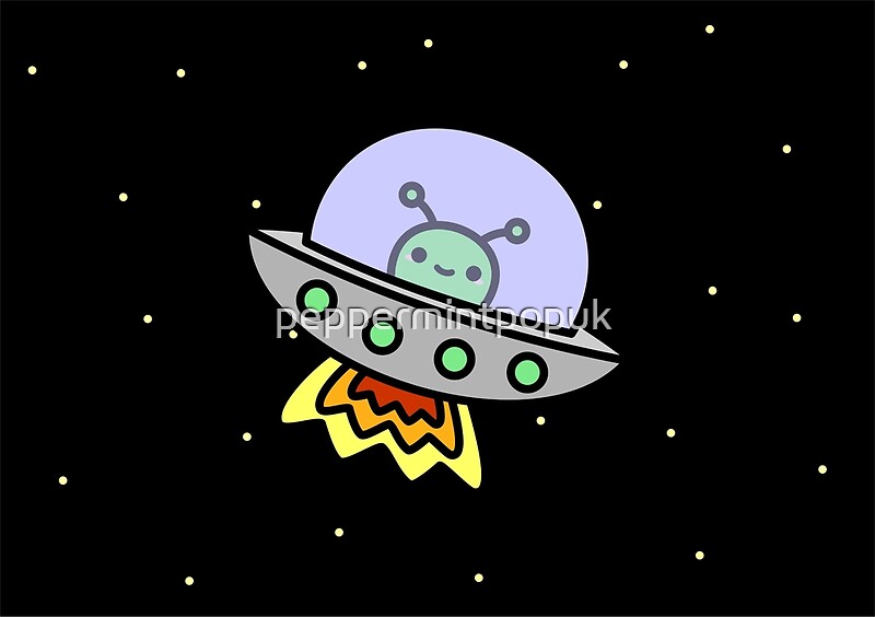 "Cute alien in ufo in space" by peppermintpopuk | Redbubble