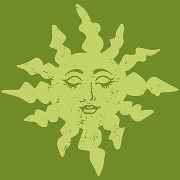 "Vintage Boho Sun Face Pattern - Textured Hand Drawn Design in Green ...