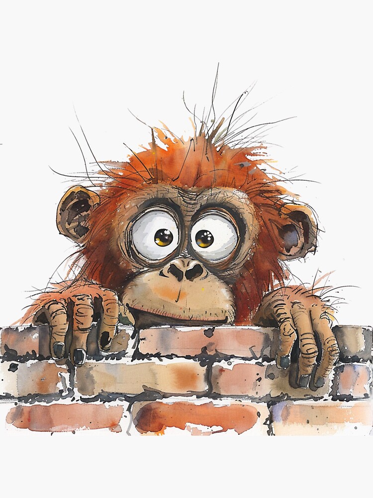 "Monkey looking over the wall" Sticker for Sale by PrintsUKStudio ...