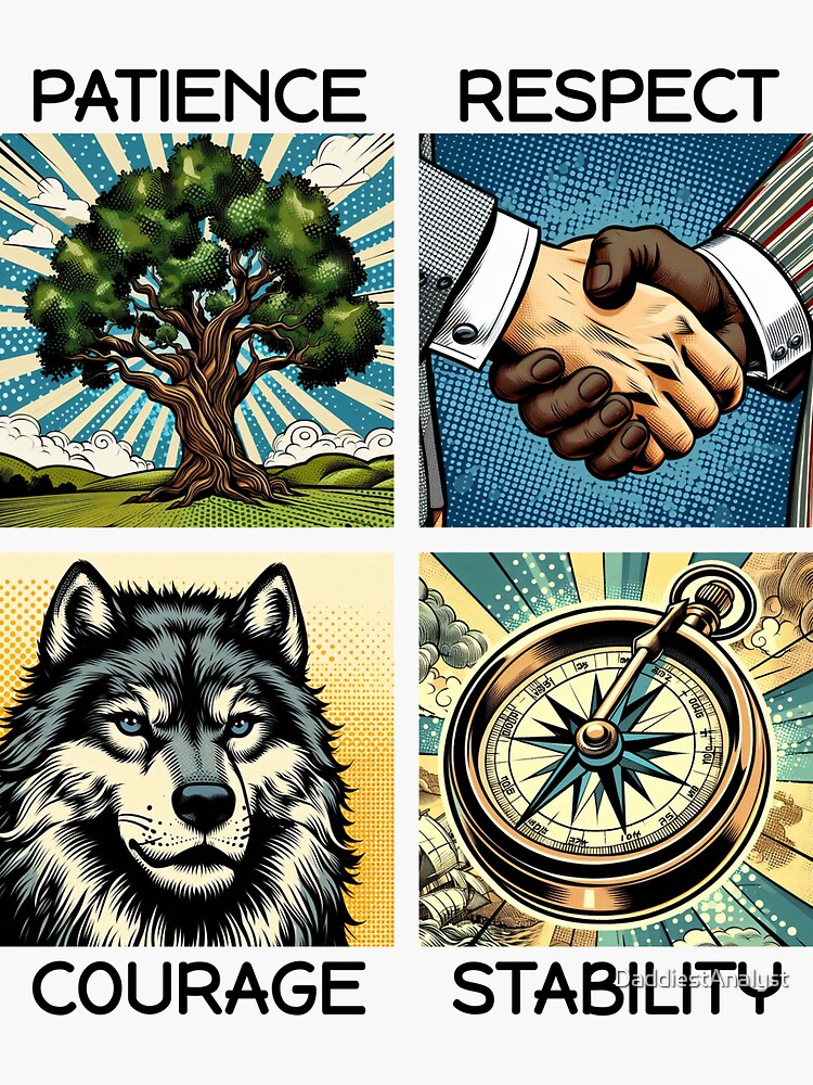 "Patience, Respect, Courage, Stability (on light)" Sticker for Sale by ...