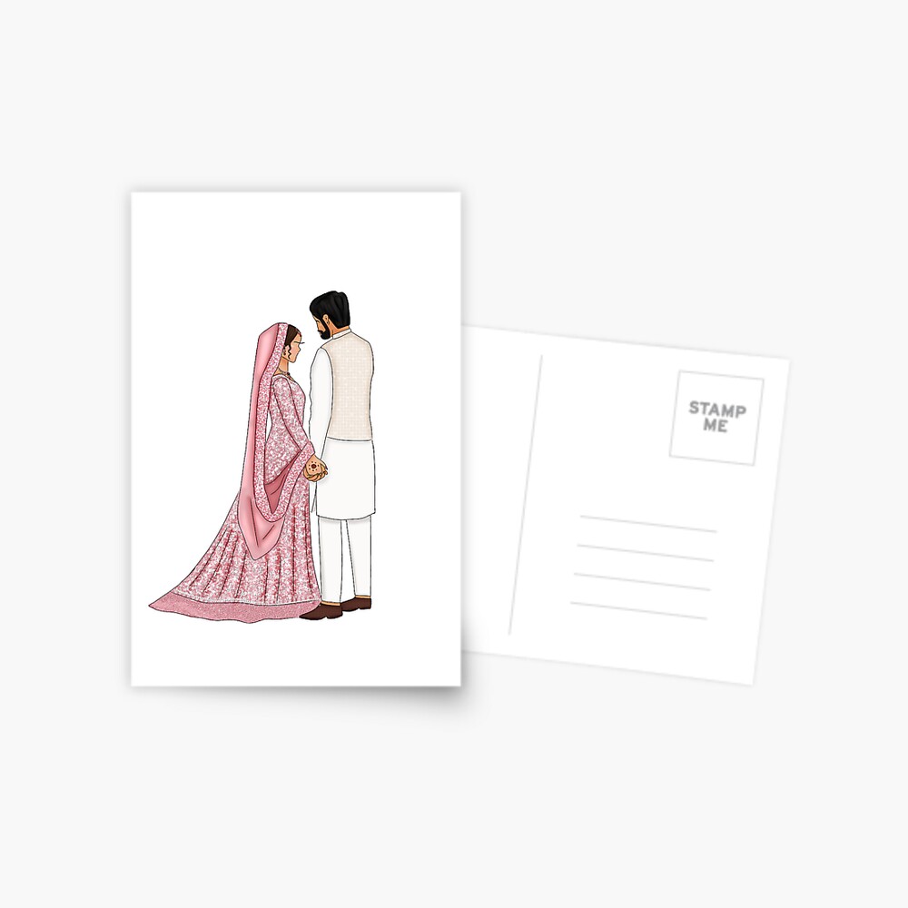 "Wedding Reception Walima Nikkah Couple Illustration Pakistani Muslim ...