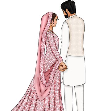 "Wedding Reception Walima Nikkah Couple Illustration Pakistani Muslim ...