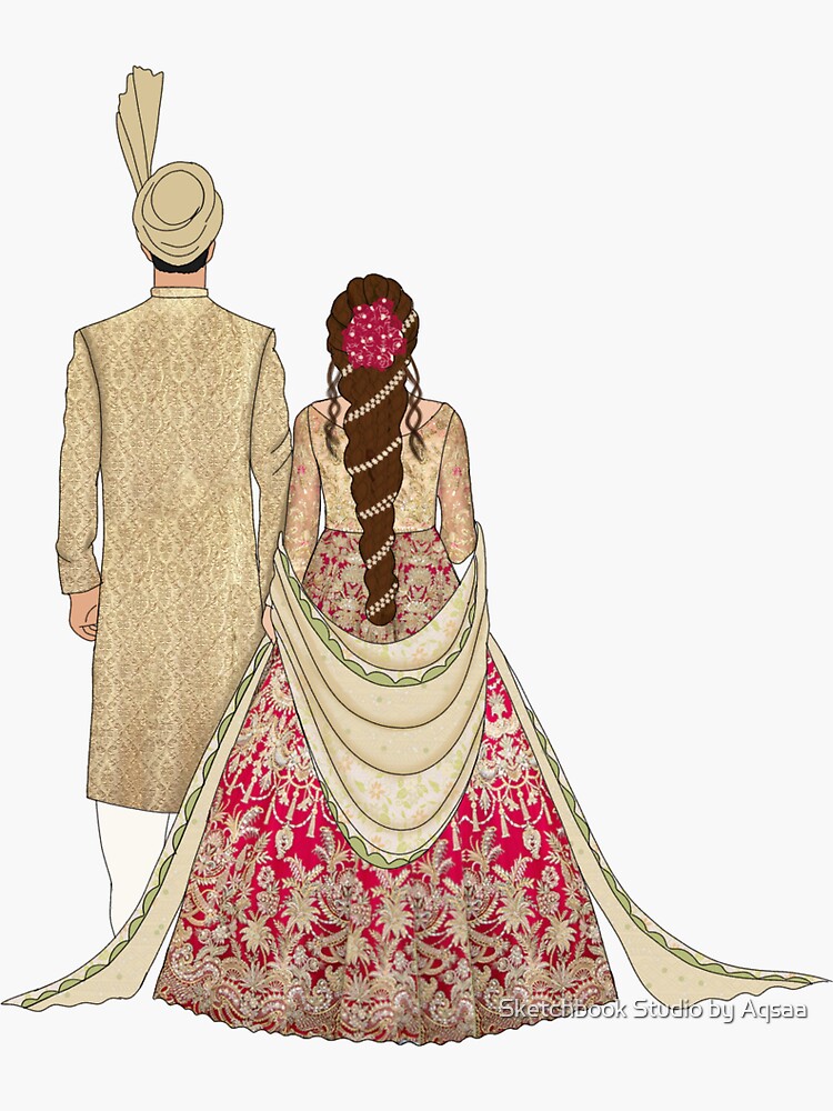 "Wedding Couple Back Side Pakistani Muslim Wedding Illustration ...