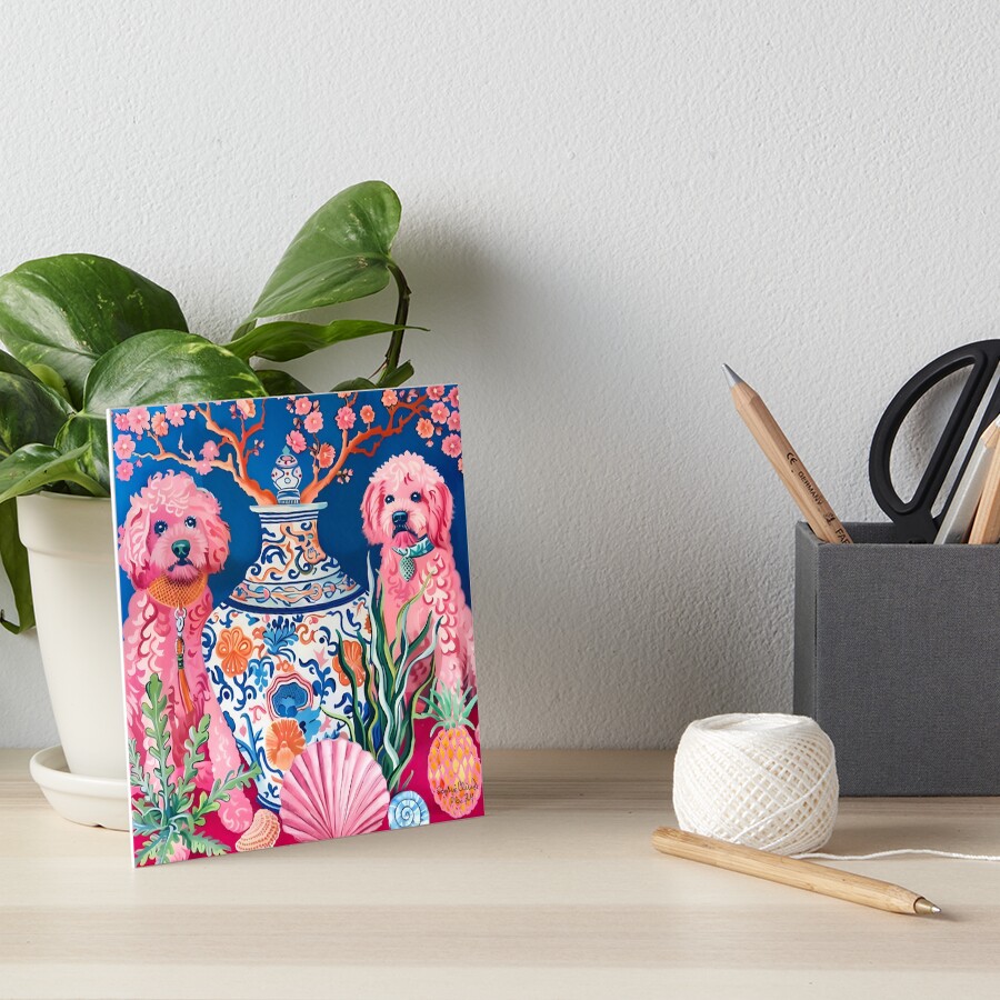 "Pink chinoiserie Cockapoos and ginger jars" Art Print for Sale by ...