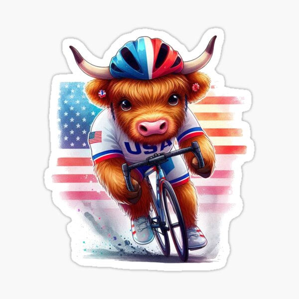 "Team USA Cute Highland Cow Longhorn Cycling Event Paris Olympics 2024 ...