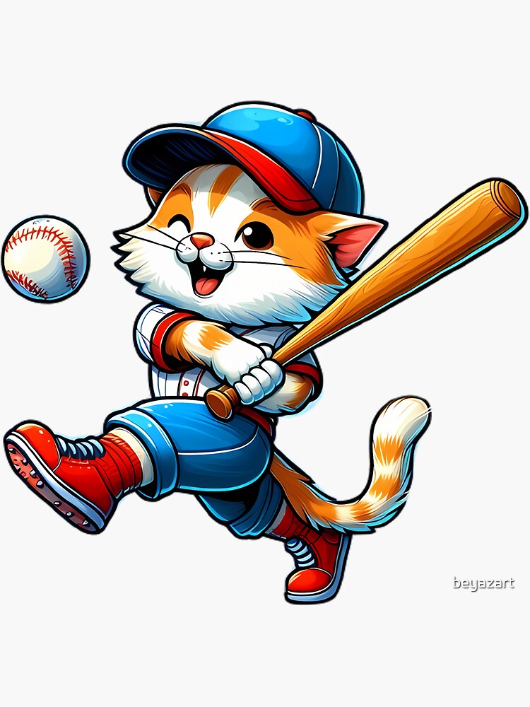 "Funny Cat Baseball," Sticker for Sale by beyazart | Redbubble