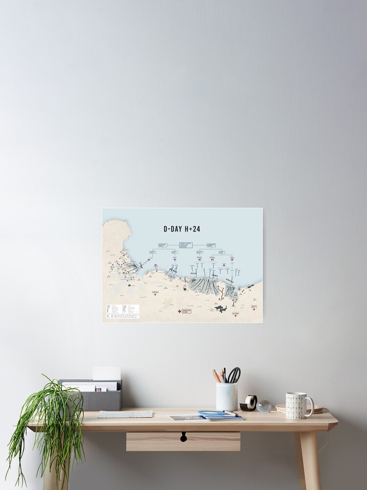 "D-day map poster of Normandy with all beach and airborne landings in ...