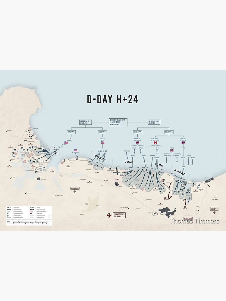 "D-day map poster of Normandy with all beach and airborne landings in ...