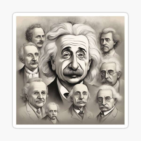 "Old-fashioned sketch of Albert Einstein surrounded by a group of ...