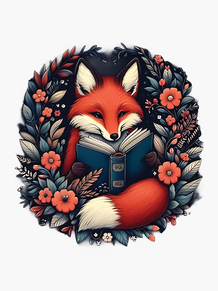 "cottagecore aesthetic floral fox with book cute goblincore" Sticker ...