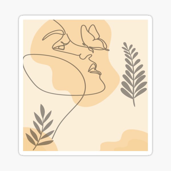 "Line art of woman and leaves | Aesthetic minimal line drawing" Sticker ...