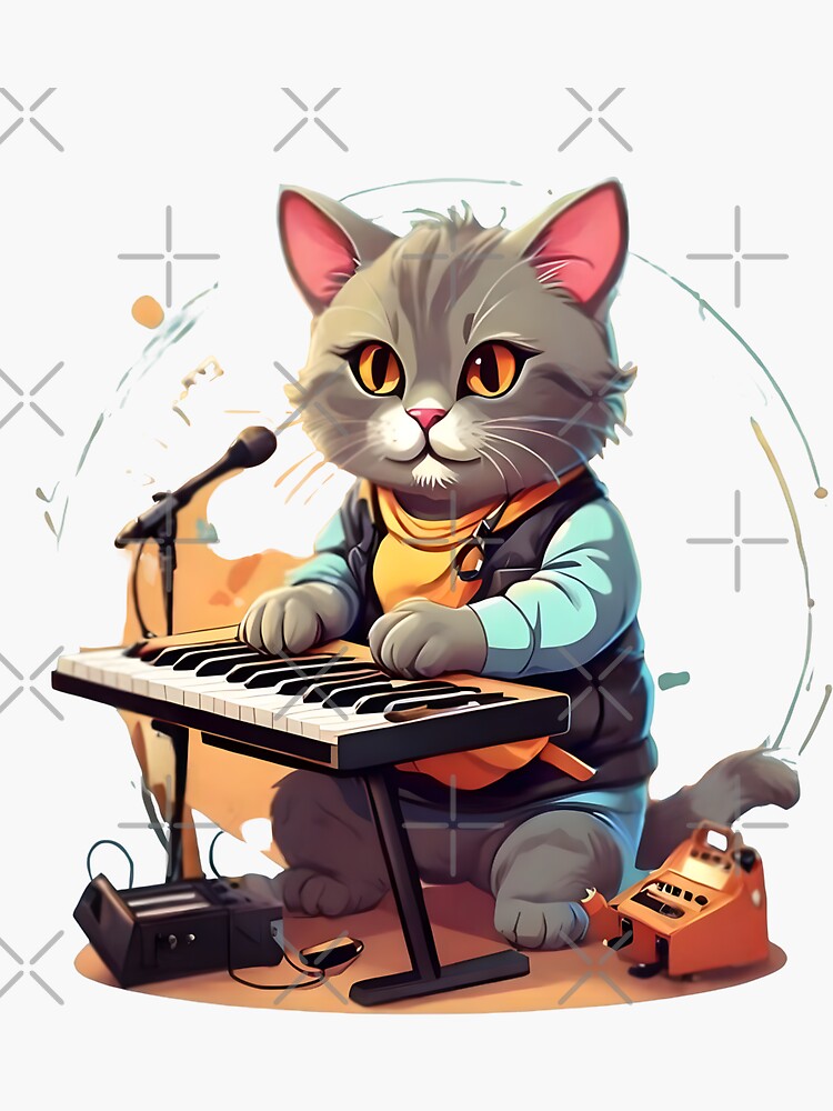 "Cat synthesizer, cute cat playing musical instrument" Sticker for Sale ...