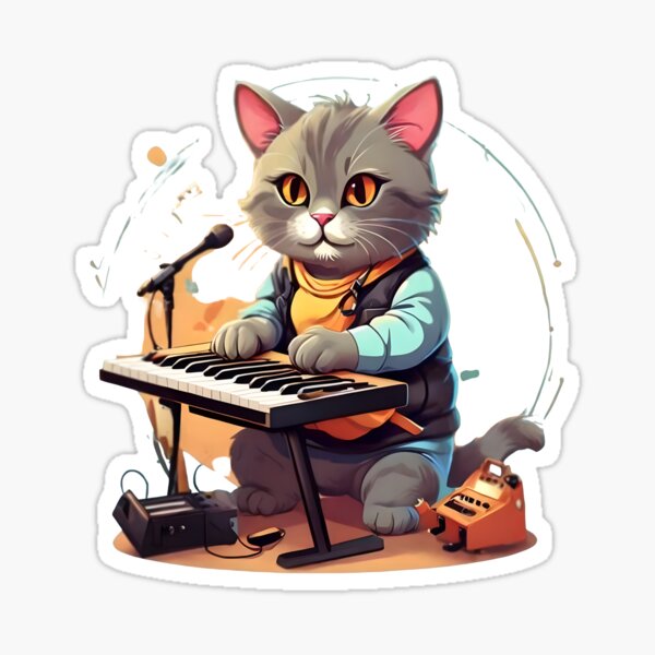 "Cat synthesizer, cute cat playing musical instrument" Sticker for Sale ...