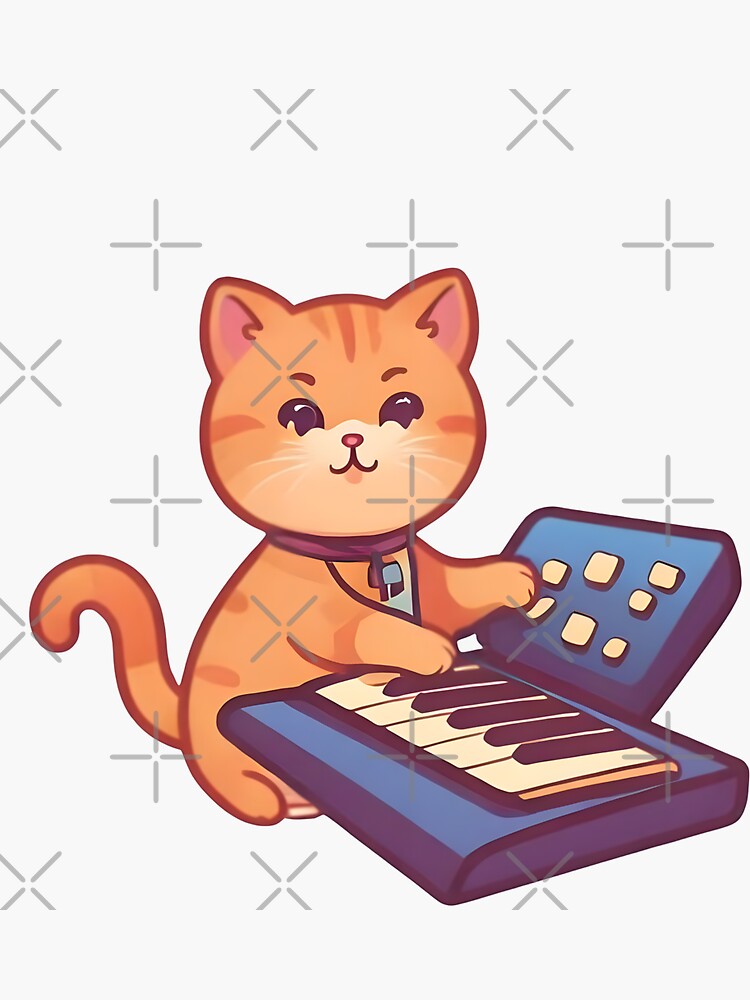 "Cat synthesizer, cute cat playing musical instrument" Sticker for Sale ...