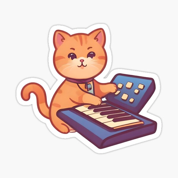 "Cat synthesizer, cute cat playing musical instrument" Sticker for Sale ...