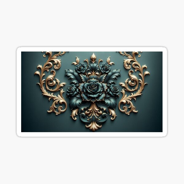 "Matte Dark Teal Rococo With Roses" Sticker for Sale by DesignsByPrnces ...